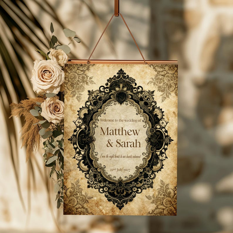 Black Lace Oval Wedding Welcome Sign | Gothic Dark Romance Wedding ...