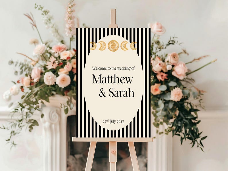 Celestial Moon Welcome Board | Dark Romance Black Wedding Decor ...