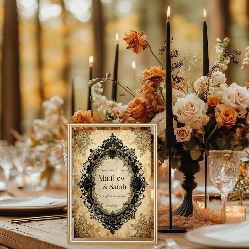 Black Lace Oval Wedding Welcome Sign | Gothic Dark Romance Wedding ...