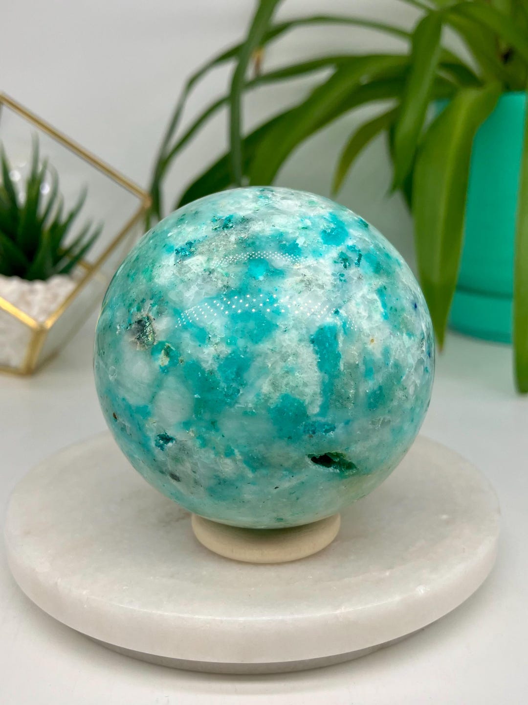 Large Blue Phoenix Stone Sphere – 63mm Polished Crystal Ball With Stand ...
