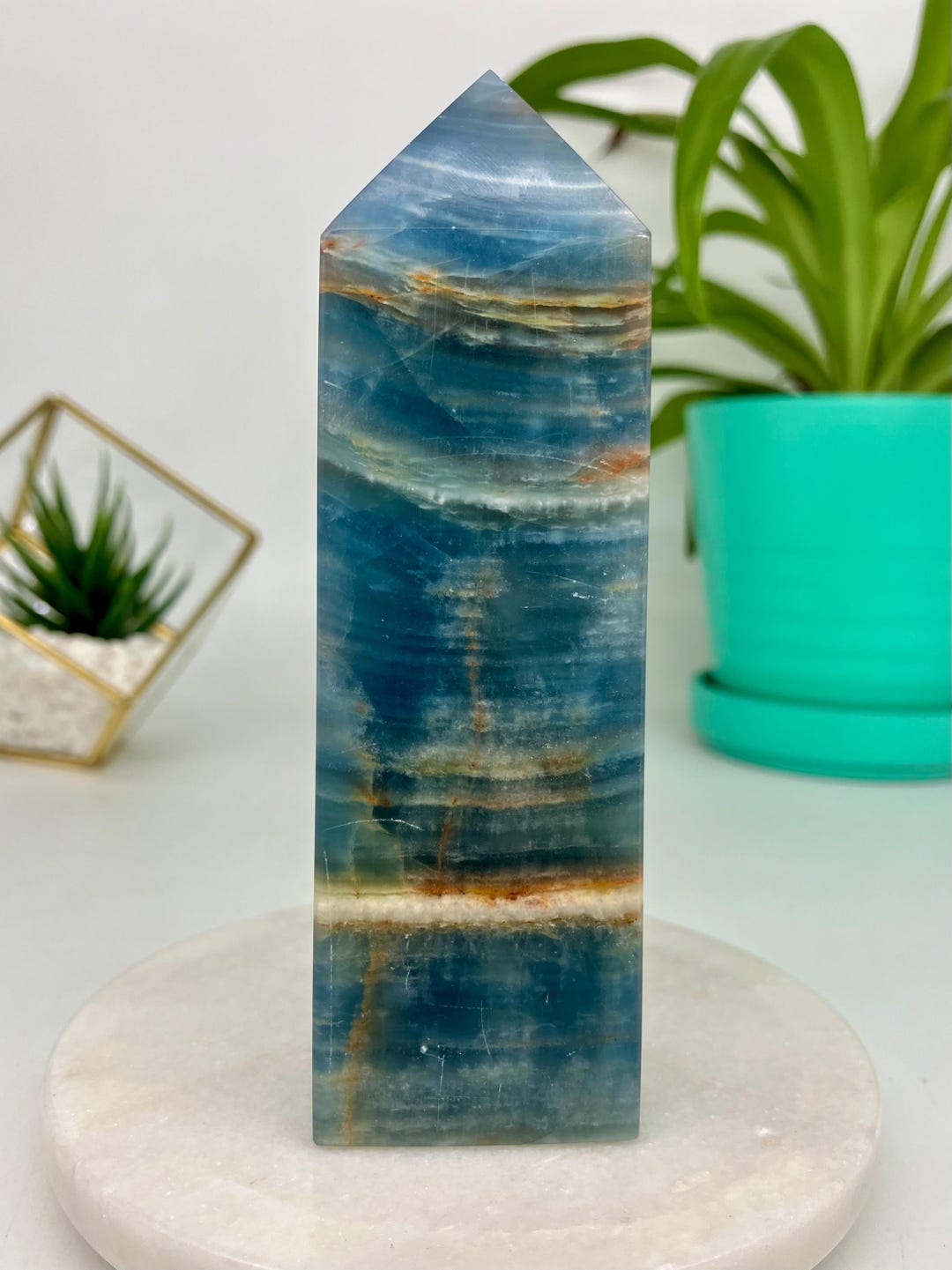Large Blue Onyx Lemurian Aquatine Tower – Healing Crystal Point for ...