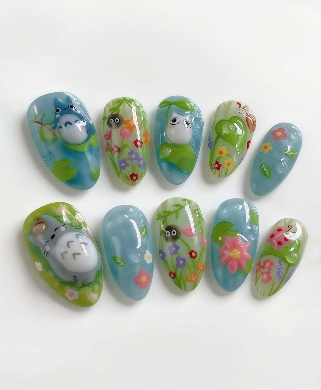 Wedding Nails ,my Neighbor Totoro Nails Hand Painted Nail,custom Press ...
