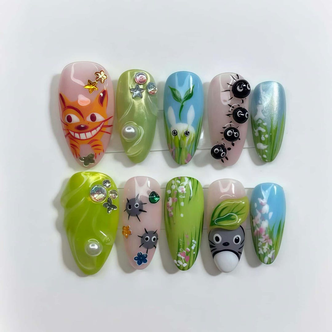 Wedding Nails ,my Neighbor Totoro Nails Hand Painted Nail,custom Press ...