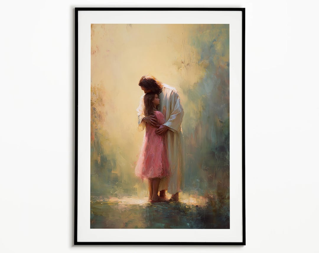Jesus Embracing Little Girl Poster – Tender Christian Wall Art, Divine ...