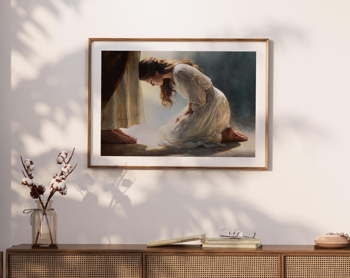 Woman Bowing Before Jesus, Christian Wall Art, Biblical Fine Art ...