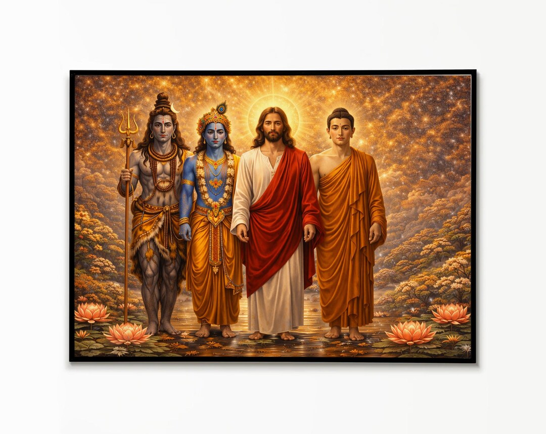 Jesus Buddha Shiva Krishna Unity Art Print, Spiritual Harmony Poster ...