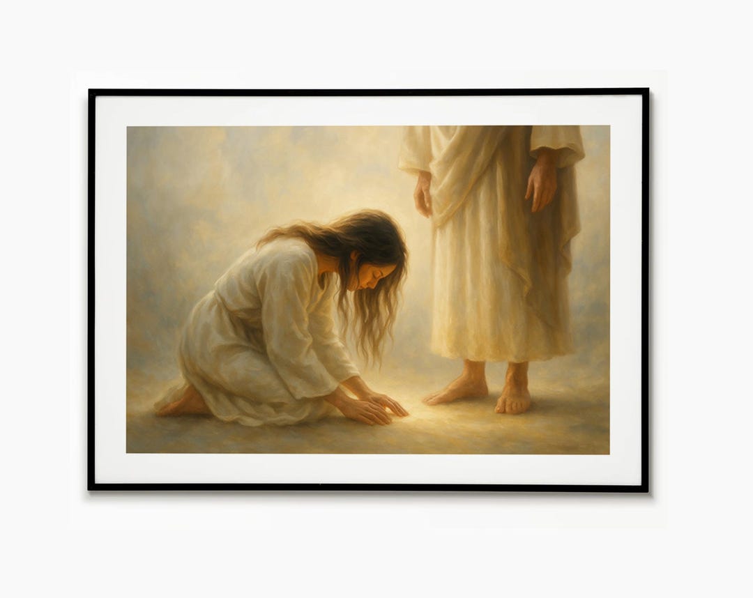 Woman Bowing Before Jesus, Christian Wall Art, Faith and Forgiveness ...