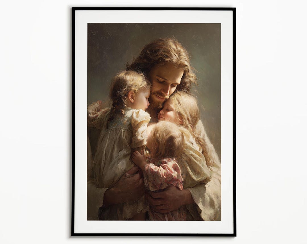 Jesus Embracing Children – Gentle Christian Wall Art Print, Family ...