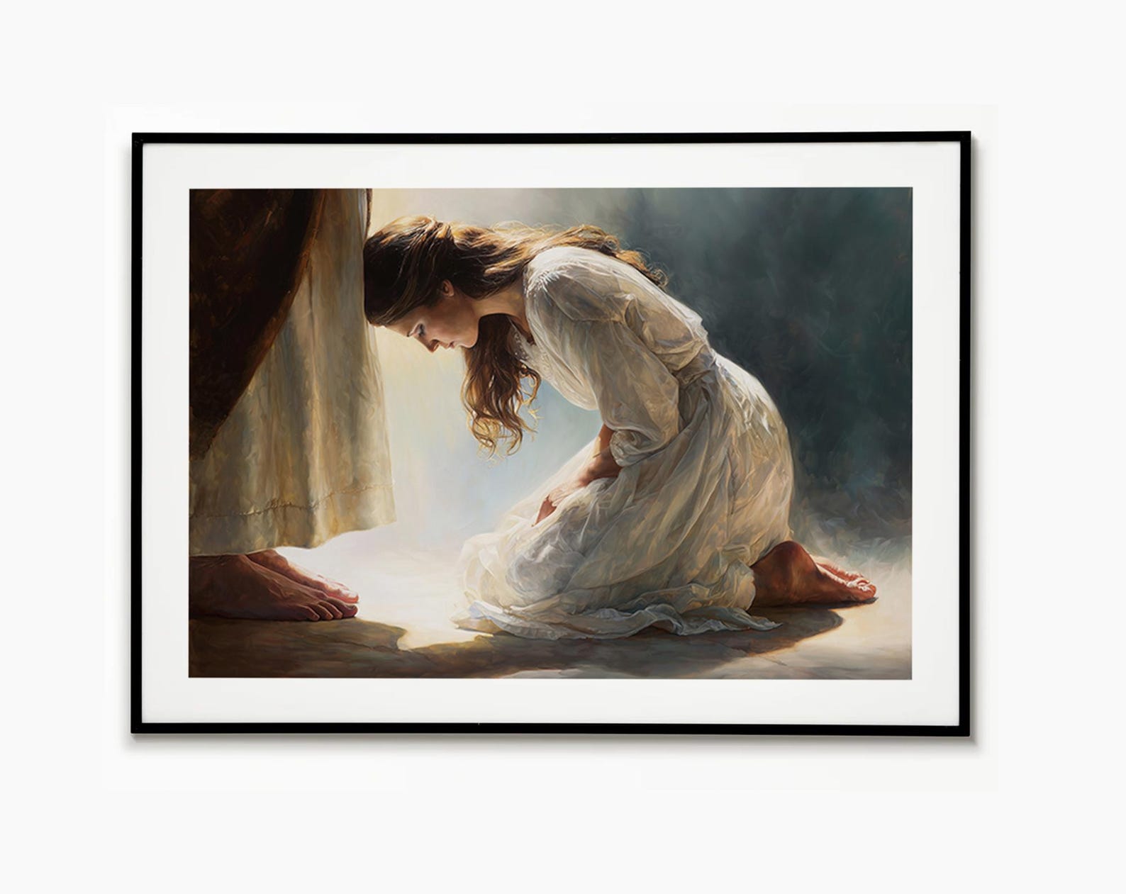 Woman Bowing Before Jesus, Christian Wall Art, Biblical Fine Art ...