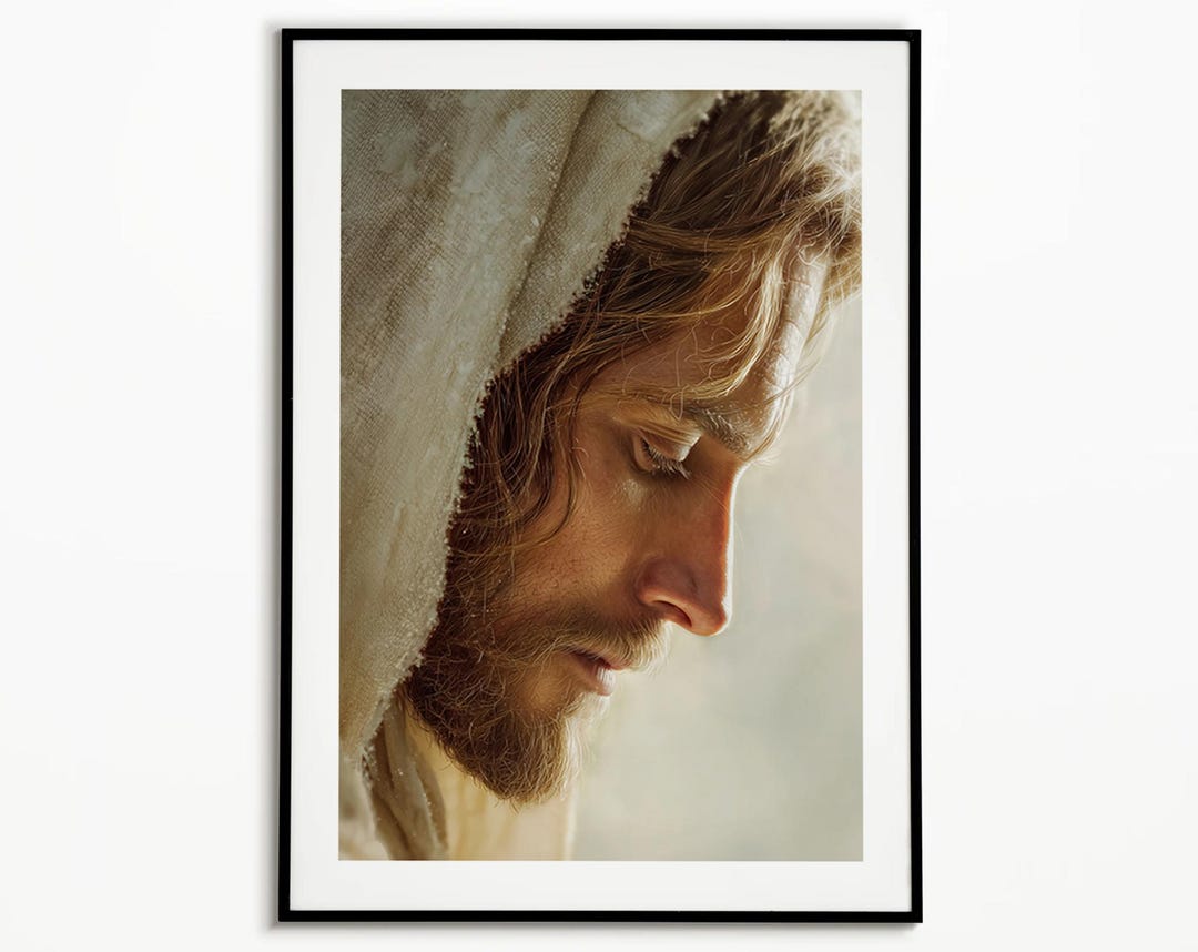 Jesus Portrait Art Print – Gentle Close-up of Christ, Soft Realistic ...