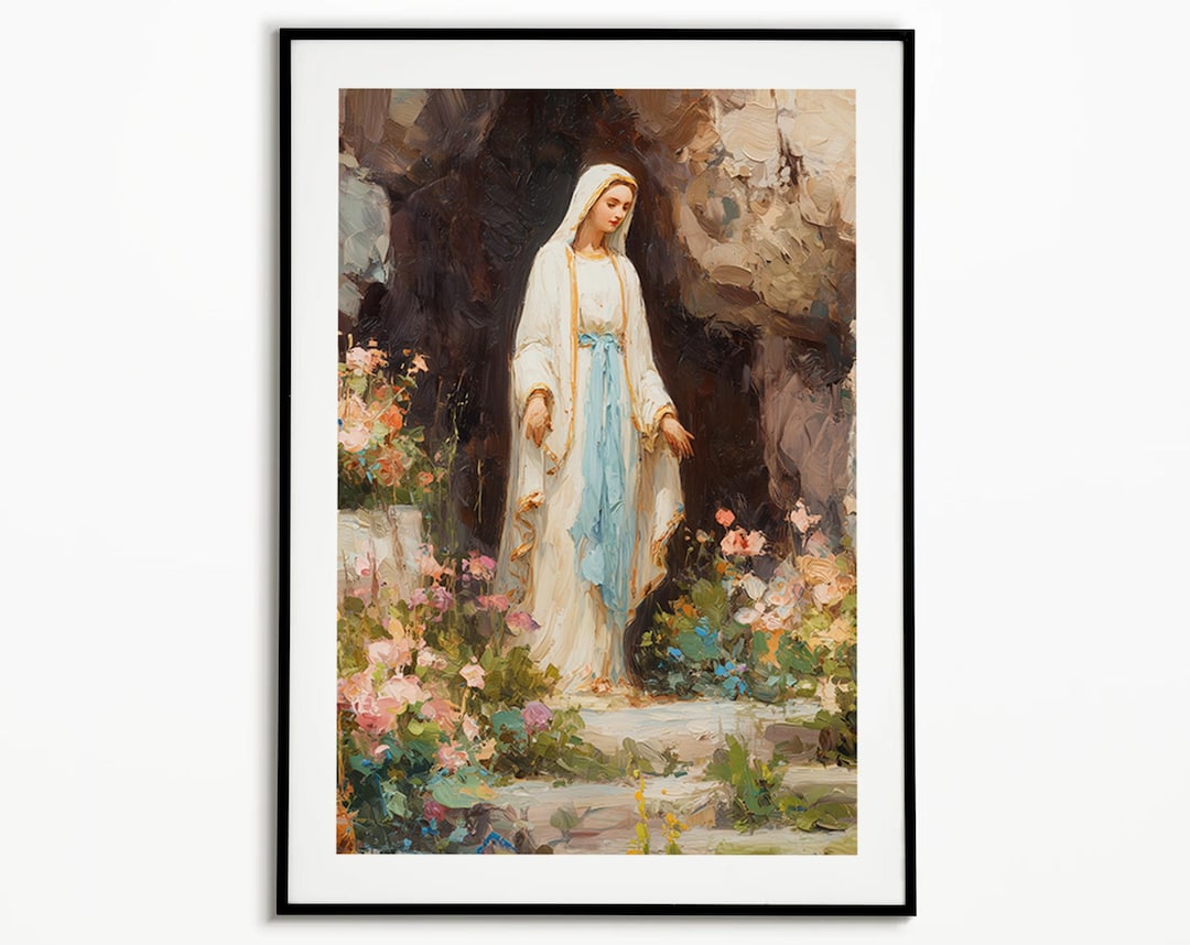 Our Lady of Lourdes Wall Art, Virgin Mary Catholic Poster, Blessed ...