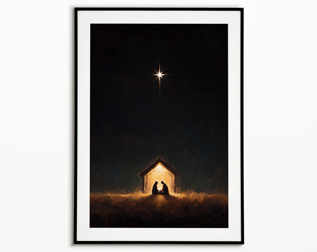 Minimalist Nativity Scene Print, Holy Family Under Star of Bethlehem ...