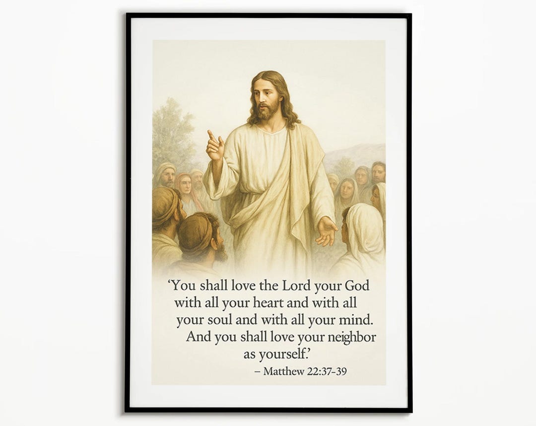 Matthew 22:37-39 Scripture Print, Jesus Wall Art, Love God Love ...