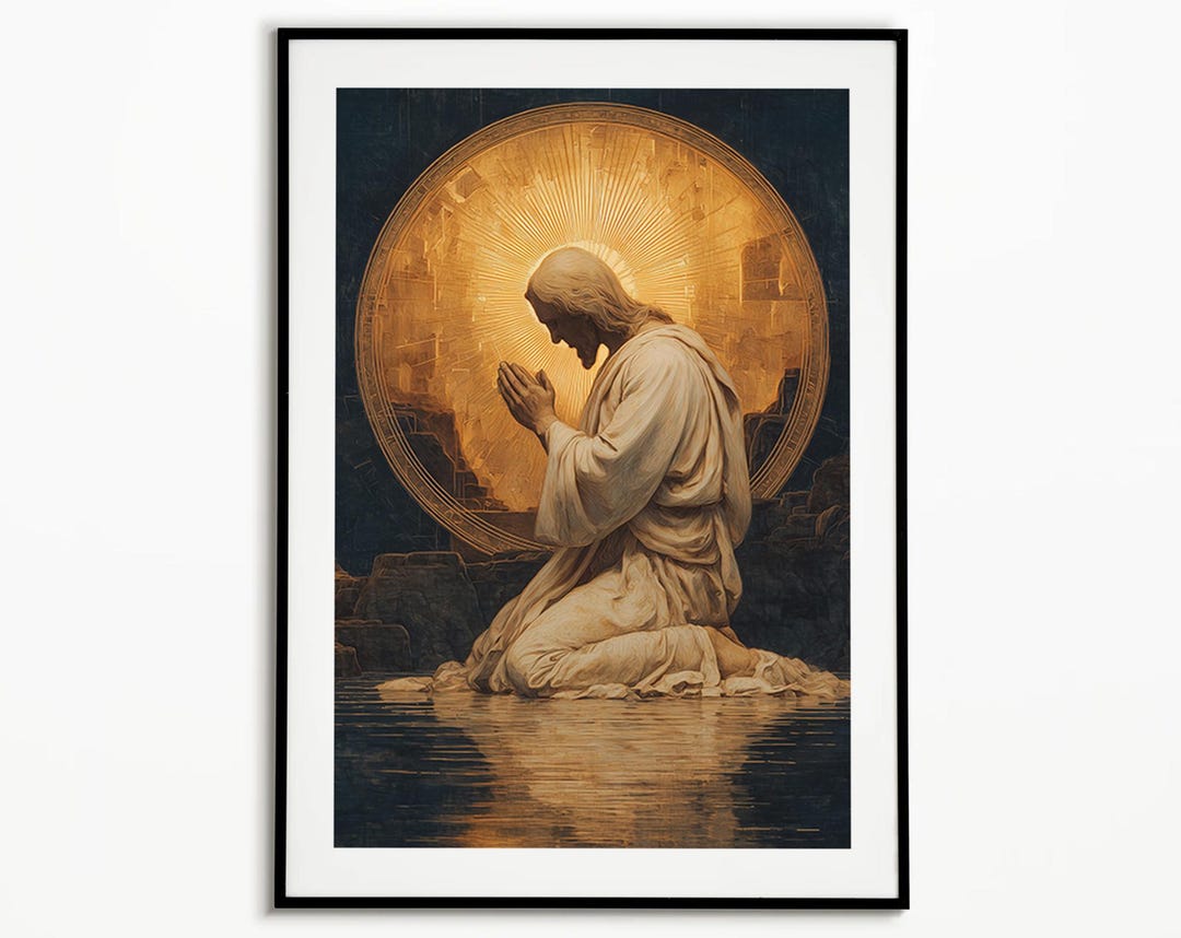 Jesus Praying Painting, Christian Wall Art, Divine Light Artwork ...