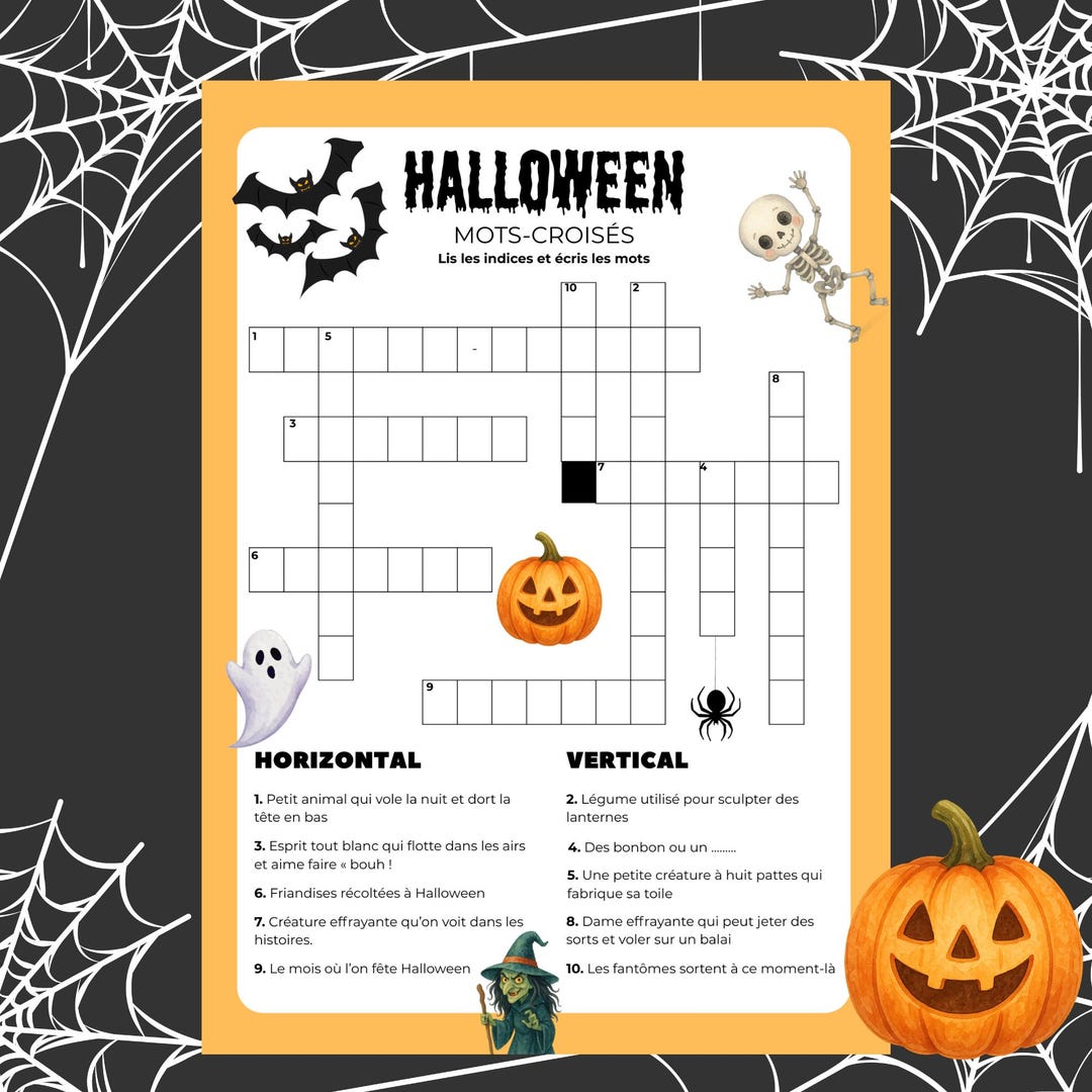 Halloween Crosswords in French, Printable Crossword Game, Crossword ...