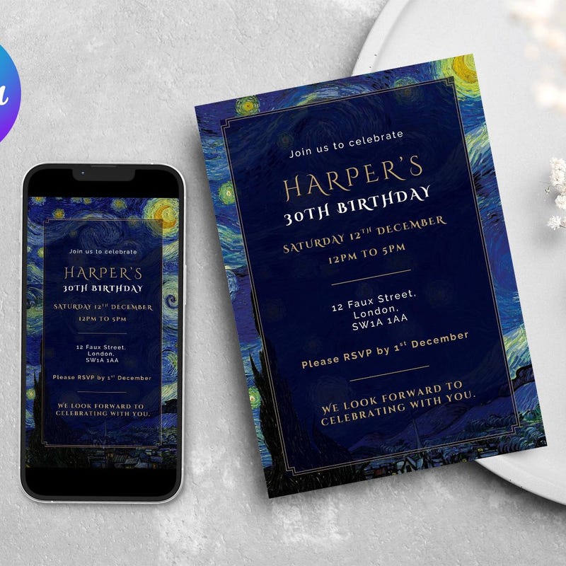 Starry Night Invitation - Etsy