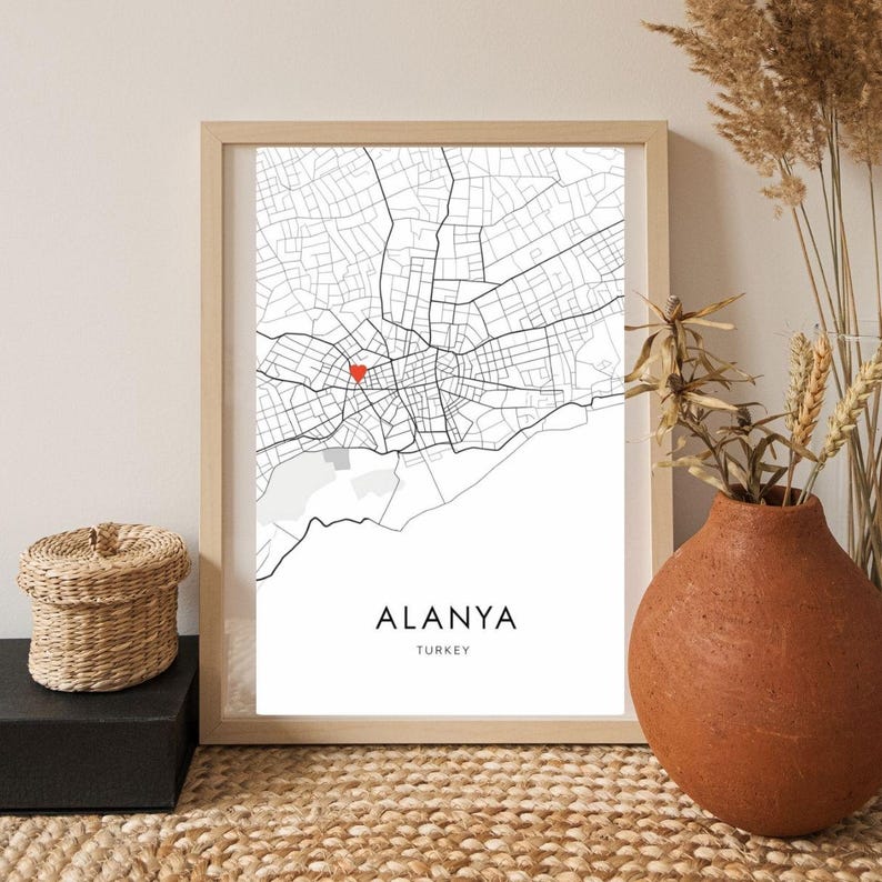 Alanya Map Poster, Printable City Map, Minimalist Wall Art, Black and ...