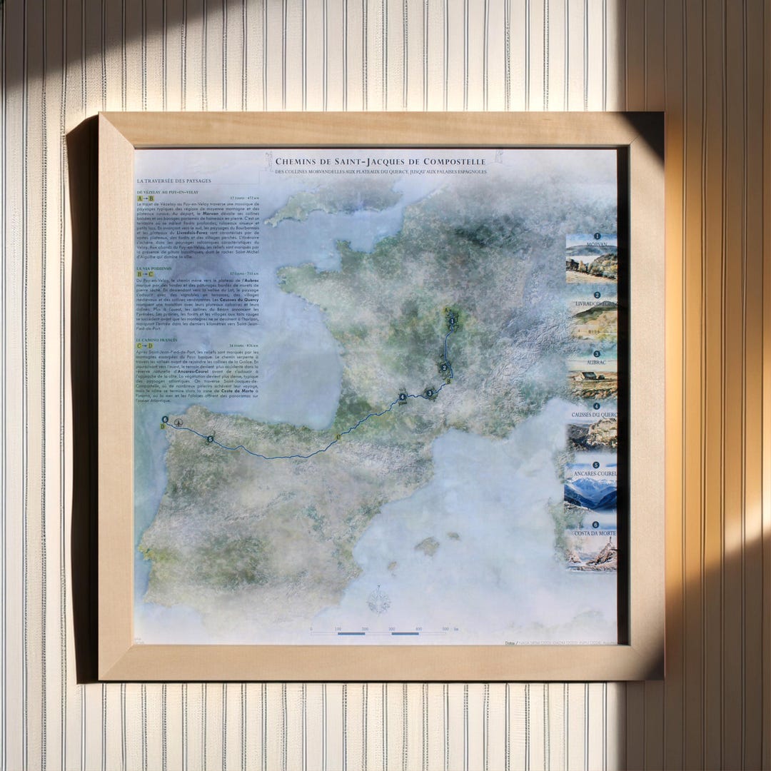Map of the Way of St. James France Spain – Artistic Cartography | Wall ...