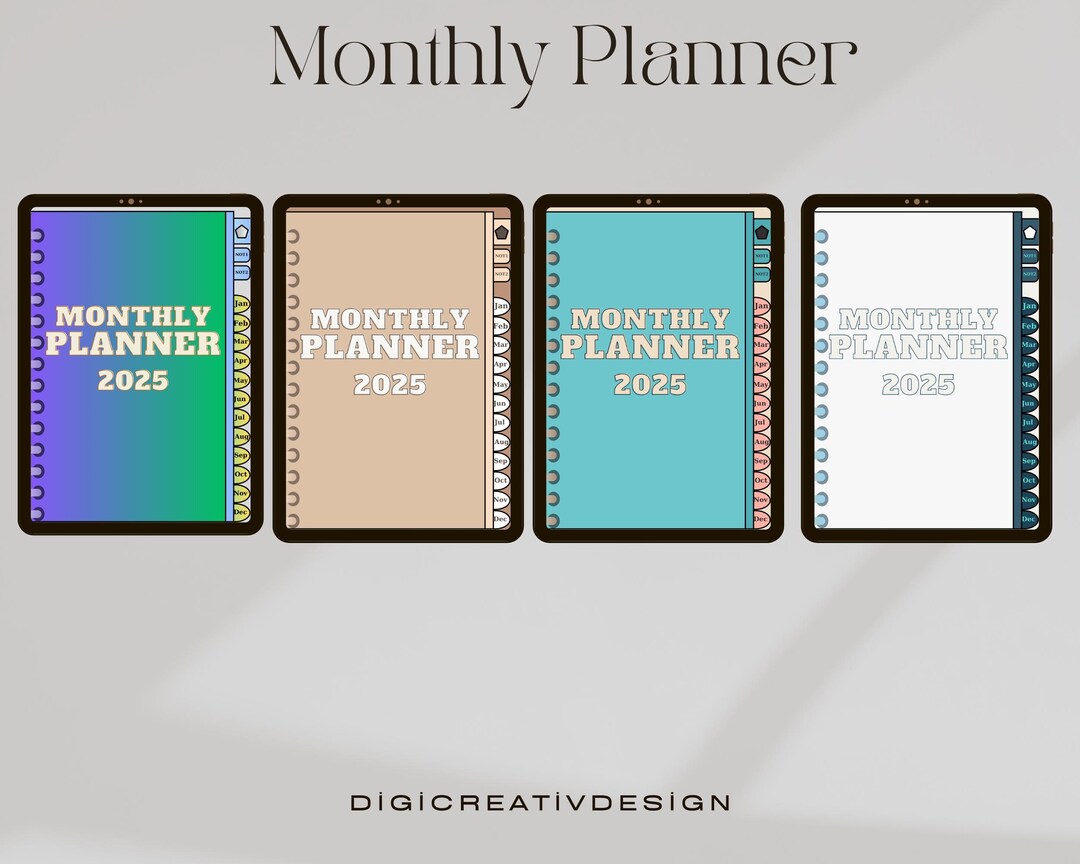 Dijital Planner-printable Monthly Planner - PDF(A4) With 4 Color Variations - iPad & Tablet ...
