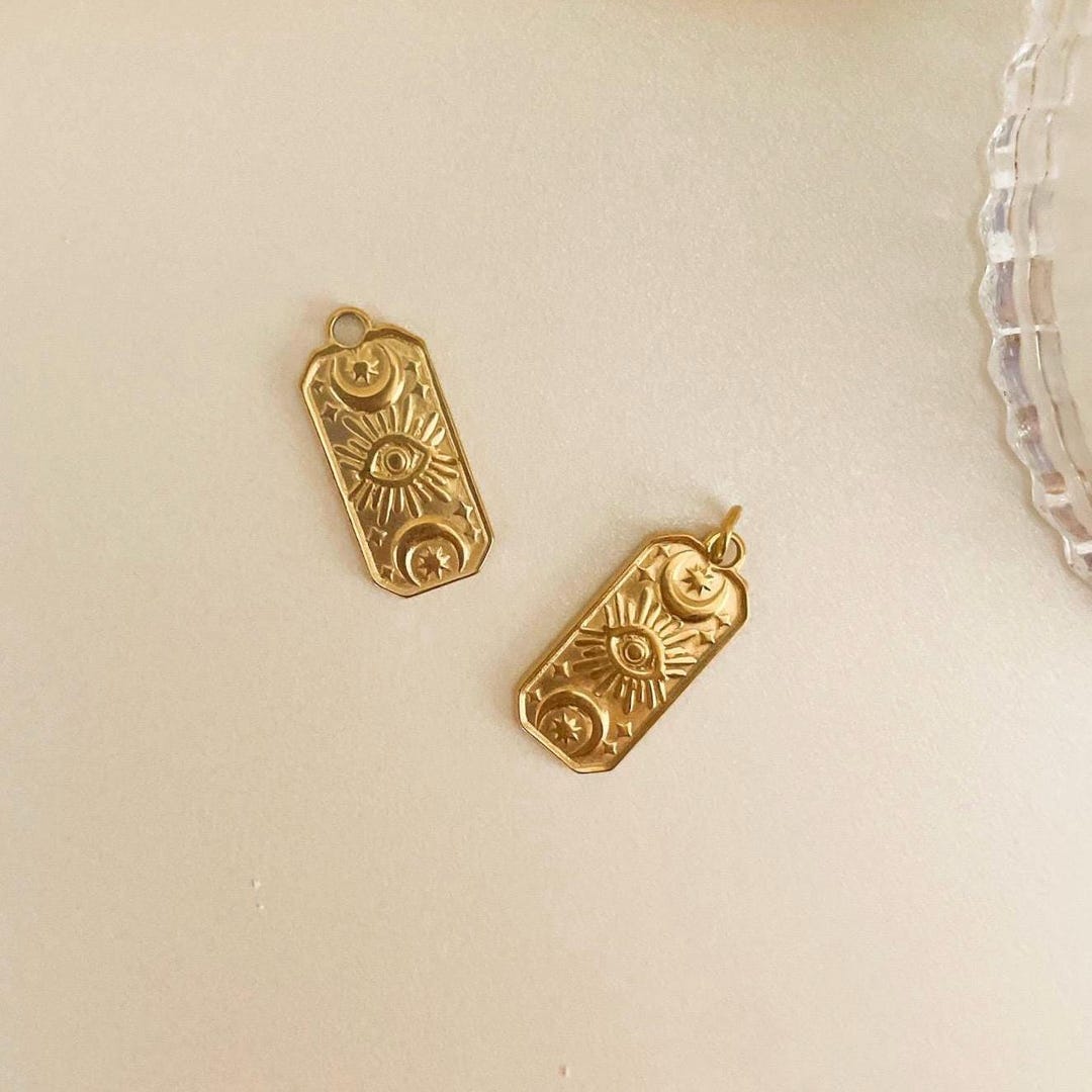 Gold Mystical Symbol Charm: Evil Eye, Moon & Stars Pendant - Etsy