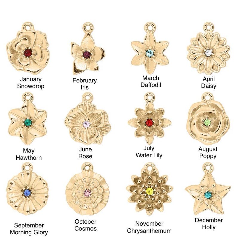 Gold Birth Flower Charm: Personalized Birth Month Floral Pendant - Etsy
