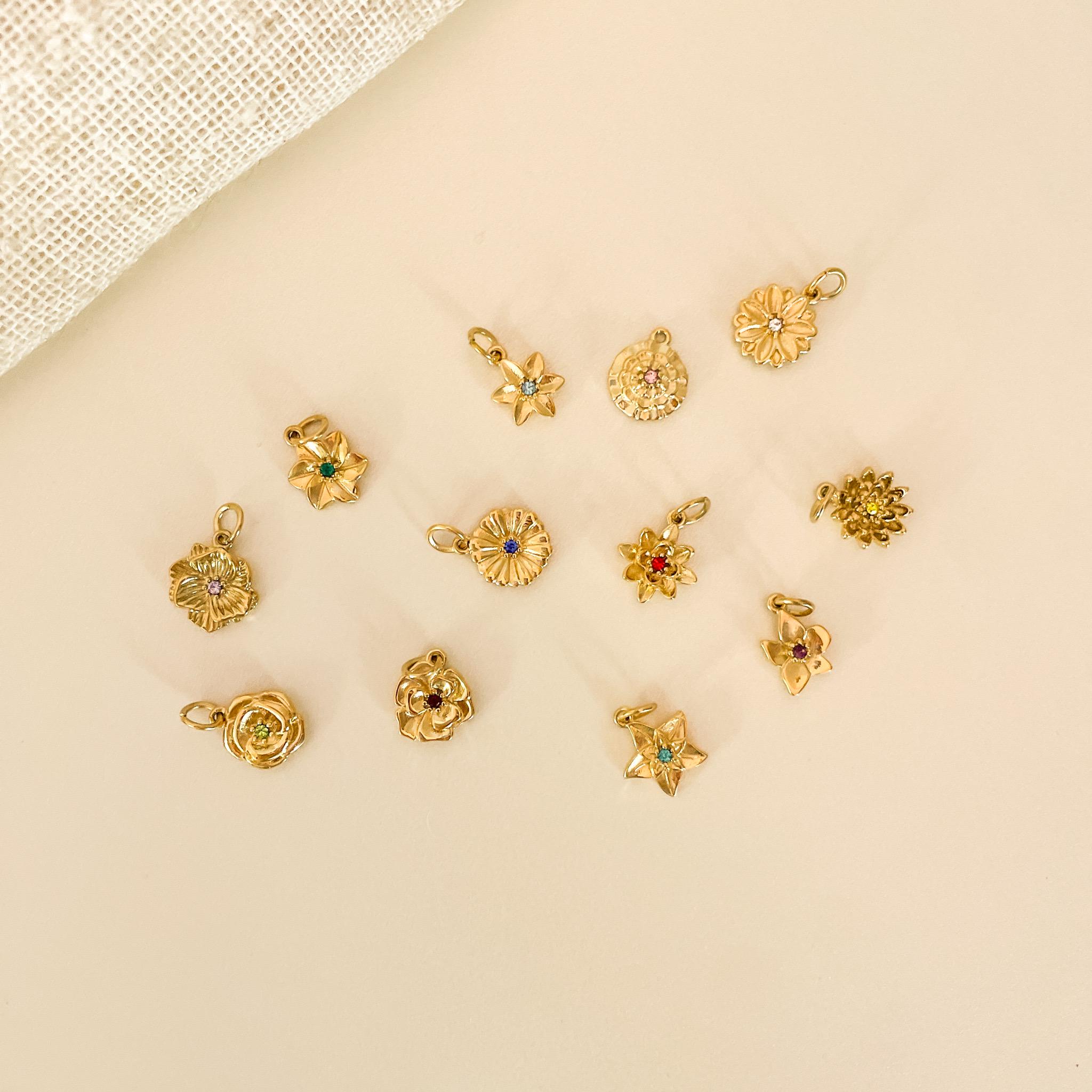 Gold Birth Flower Charm Add-on | Personalized Floral Pendant | Custom ...