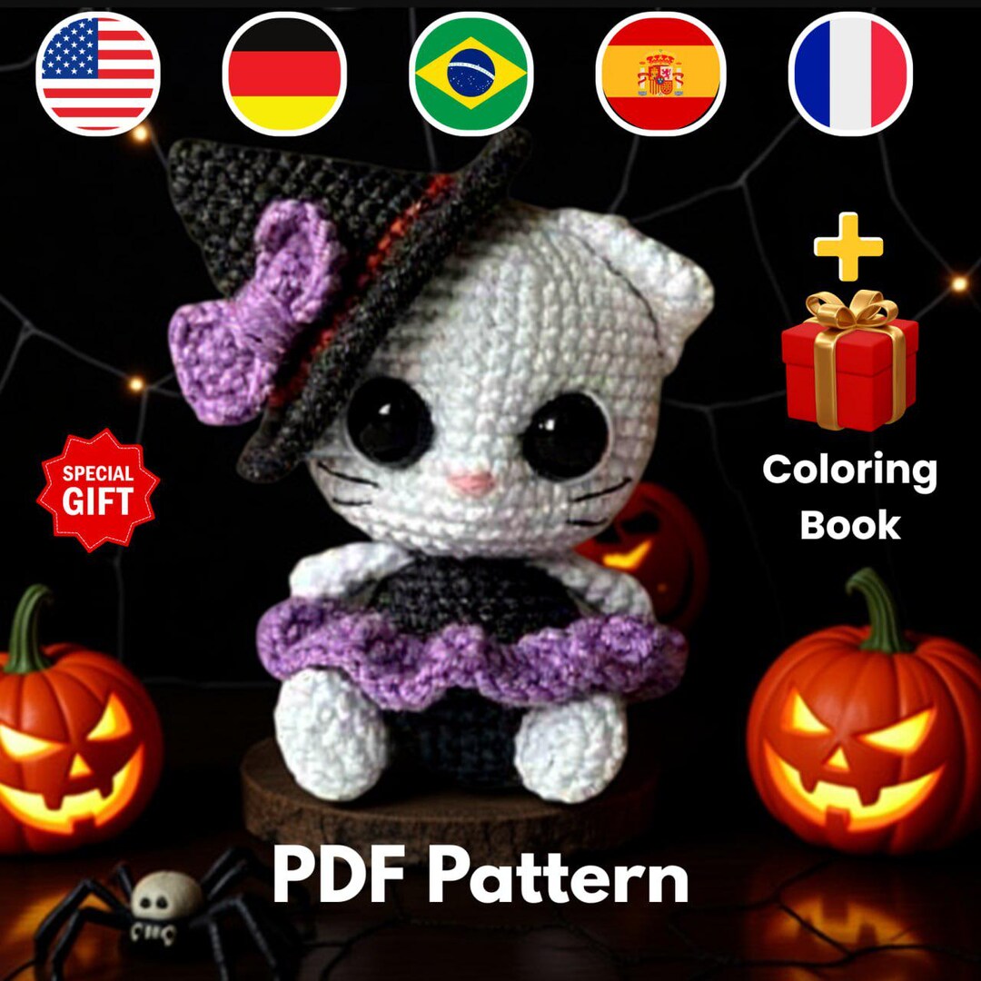 Halloween Kitty Crochet Pattern PDF + Bonus Coloring Book Gift • Witch ...