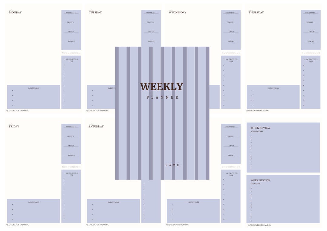 Weekly Planner Printable, Minimalist Weekly Schedule, Week at a Glance ...