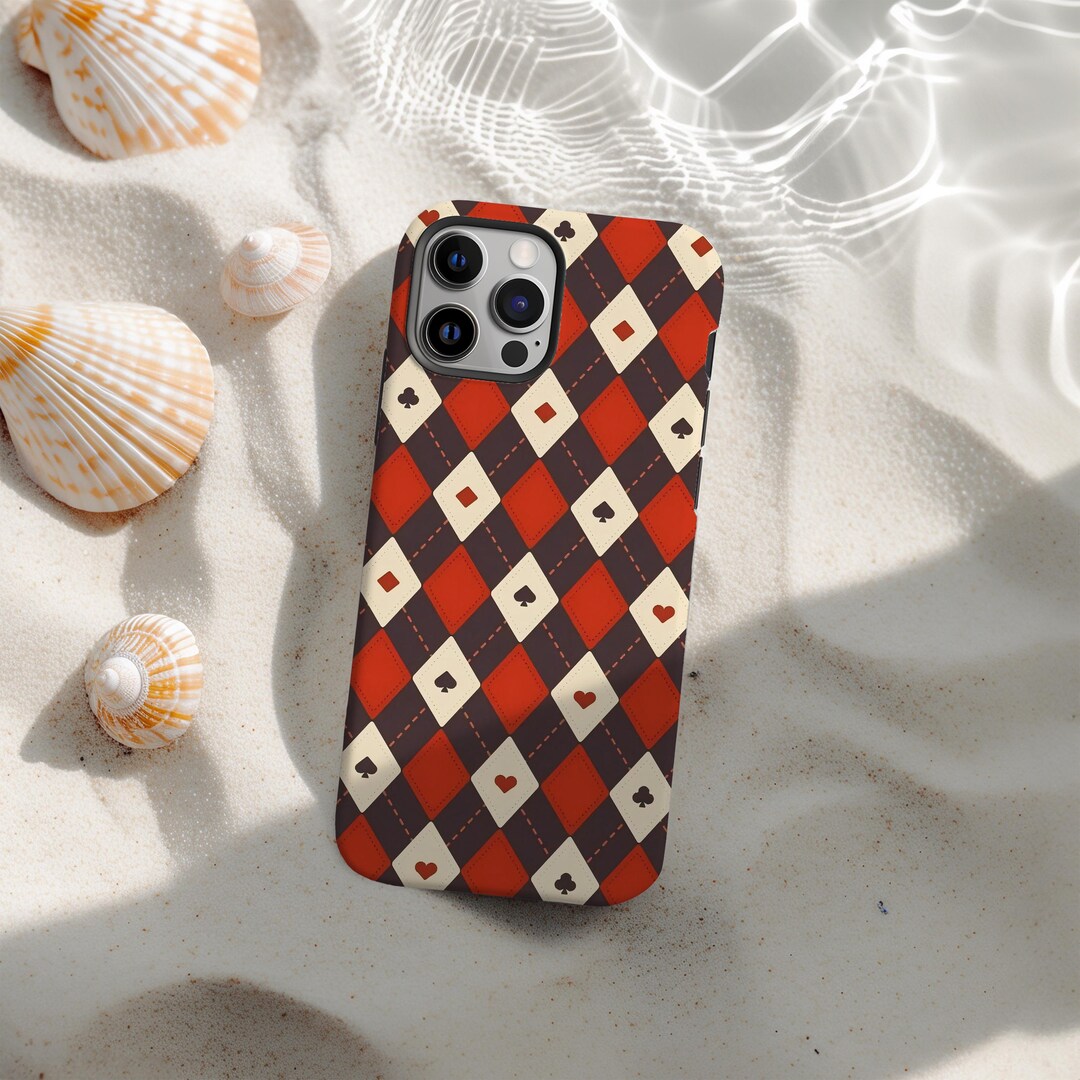 Retro Playing Cards Phone Case, Red & Black Diamond Hearts Spades Clubs ...