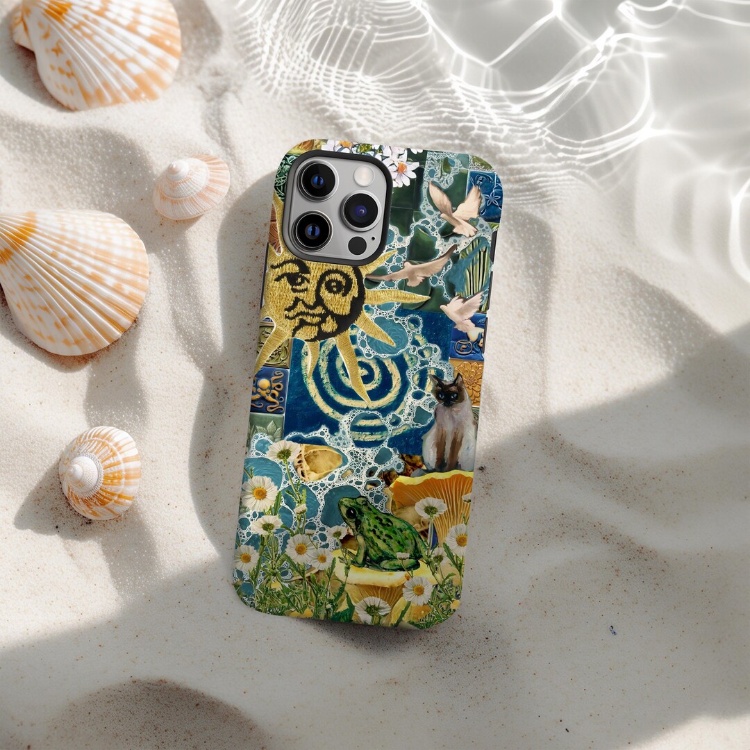 Boho Sun Trippy Spiritual Collage Phone Case, Retro Hippie Art Design ...