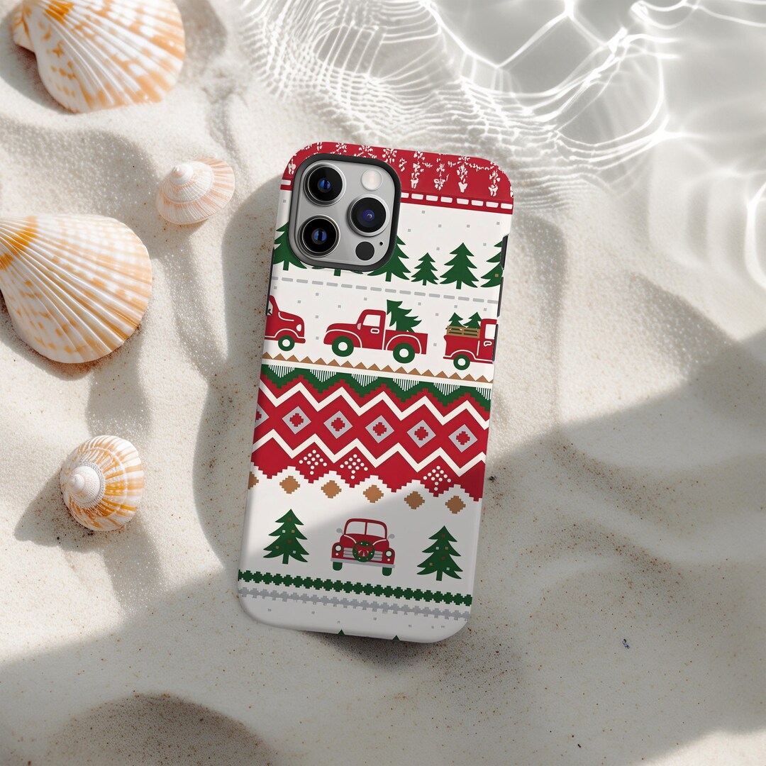 Red Truck Christmas Phone Case, Festive Holiday Christmas Tree Pattern ...