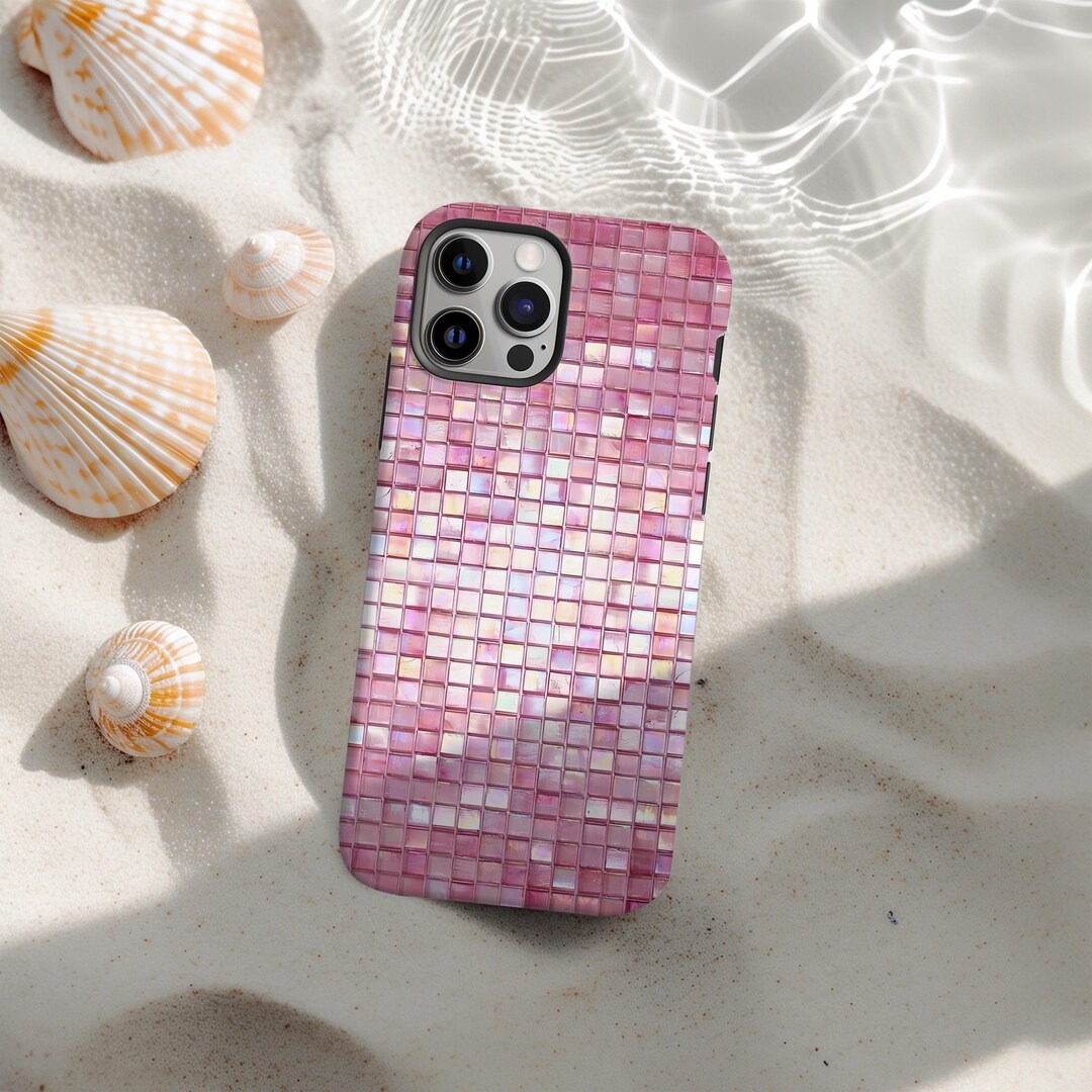 Pink Toned Glass Mosaic Tiles Phone Case, Abstract Artistic Tile Grid ...