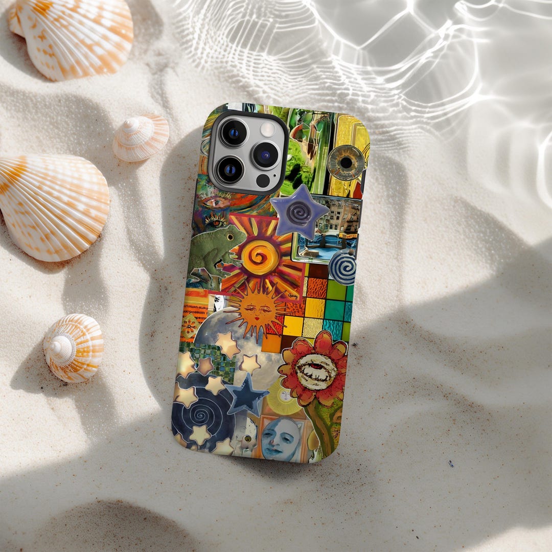 Retro Whimsy Artistic Collage Phone Cases, Sun & Moon Phone Case ...