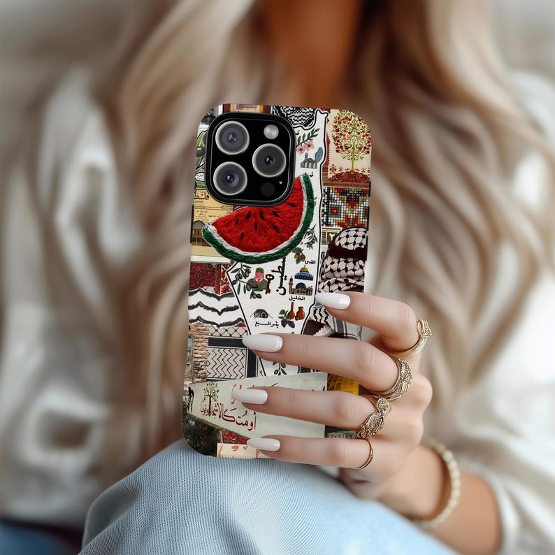 Palestinian Inspired Collage Phone Case, Keffiyeh & Watermelon Symbol ...
