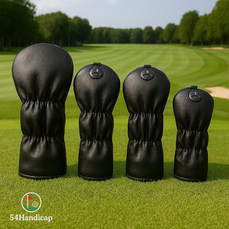 Golf Head Cover Set – White and Black Faux Leather | Driver, Hybrid and ...