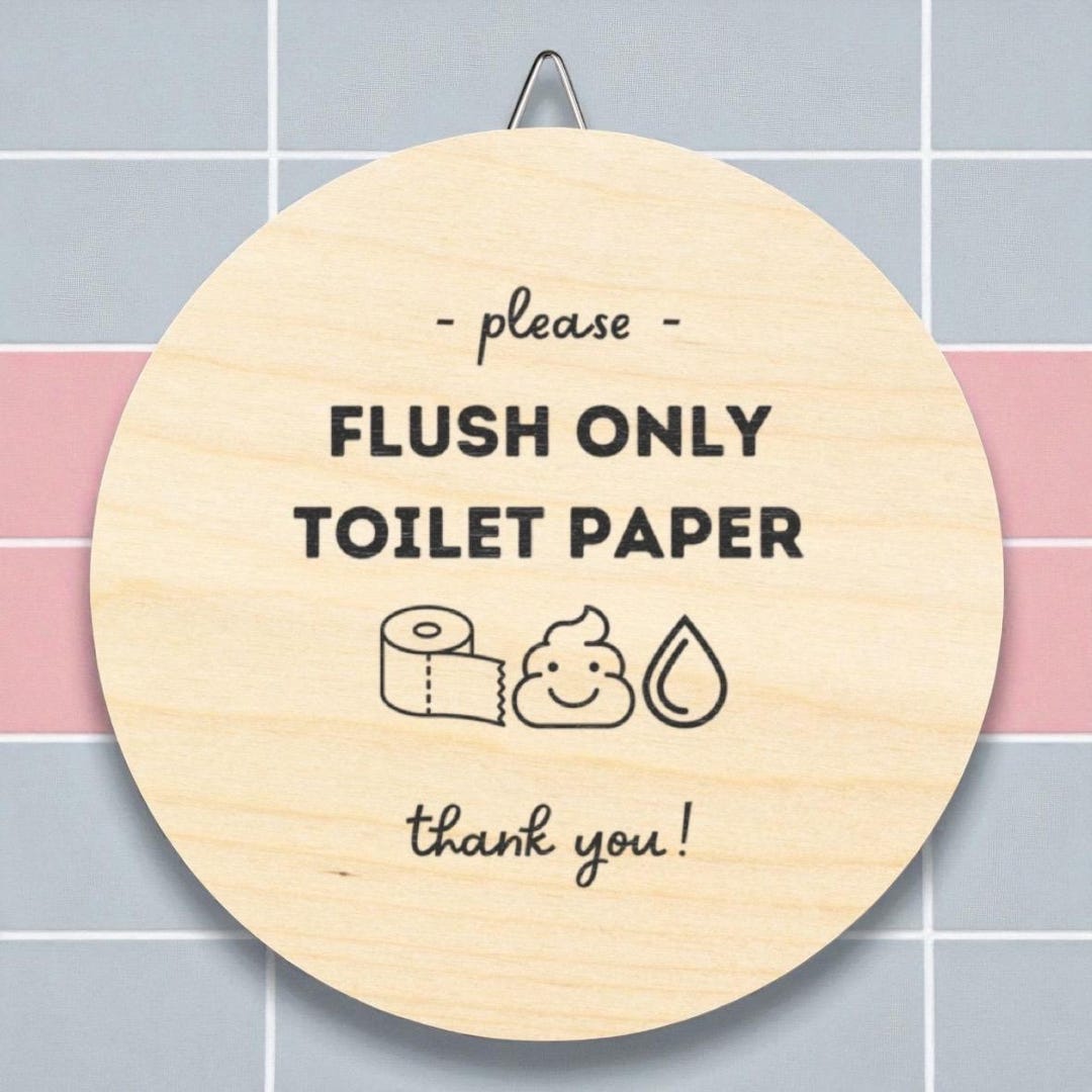 Flush Only Toilet Paper Sign, Baltic Birch Wood, Vacation Rental Decor ...