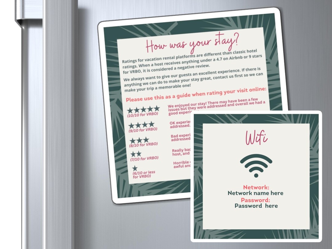 Vacation Rental Magnet Set – 5-star Review & Wifi Password - Etsy