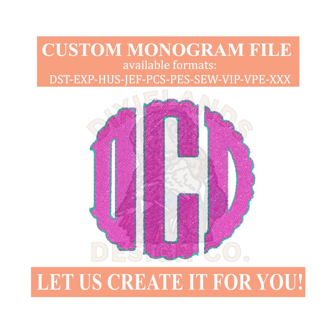 Custom Scallop Monogram Embroidery Font: DST, PES Formats (digital ...