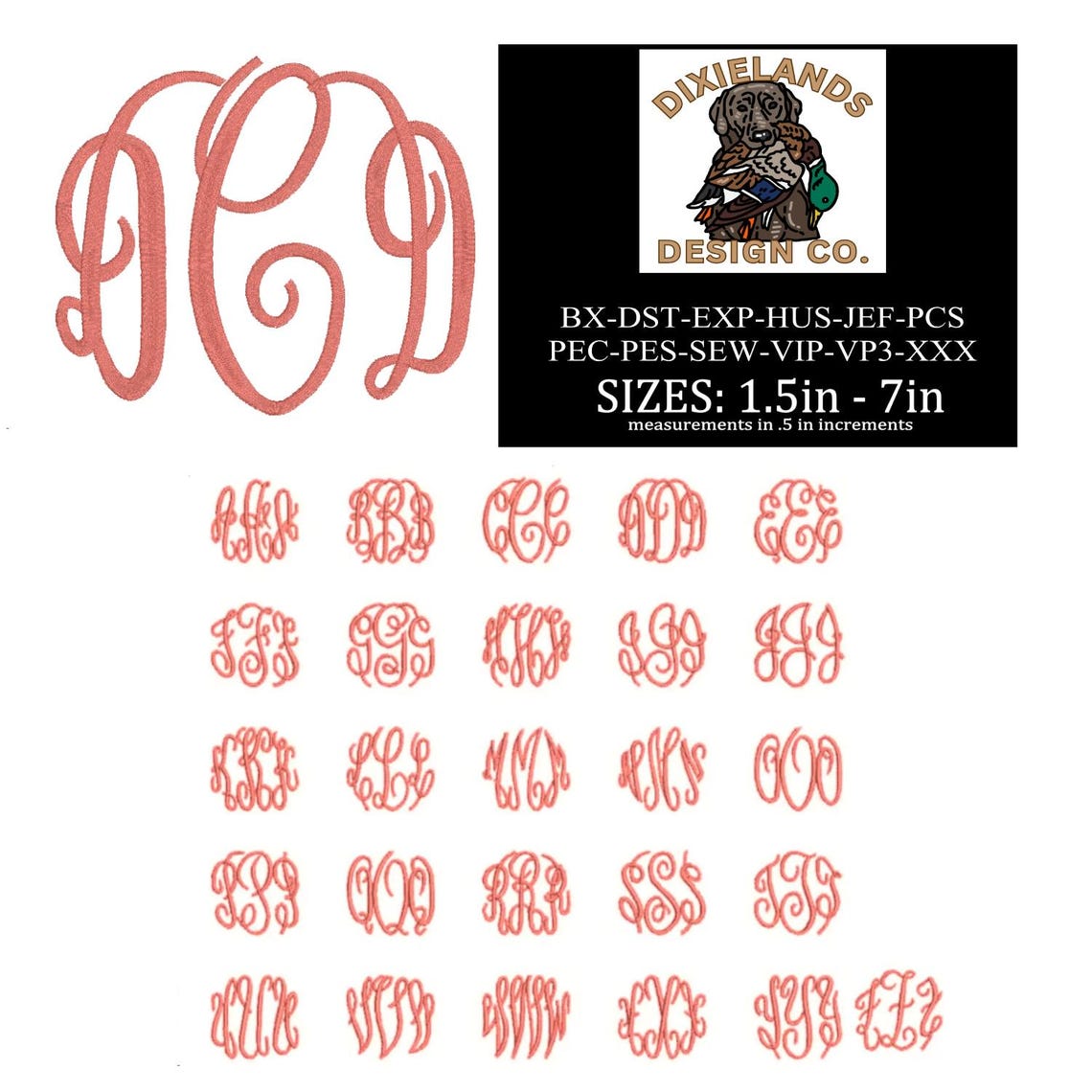 Master Circle Monogram Embroidery Font, DST Font Format, PES Font, BX ...