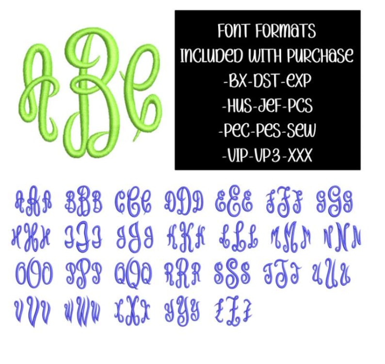 Classic Embroidery Monogram Font Bundle: Multi-sized (digital Download ...