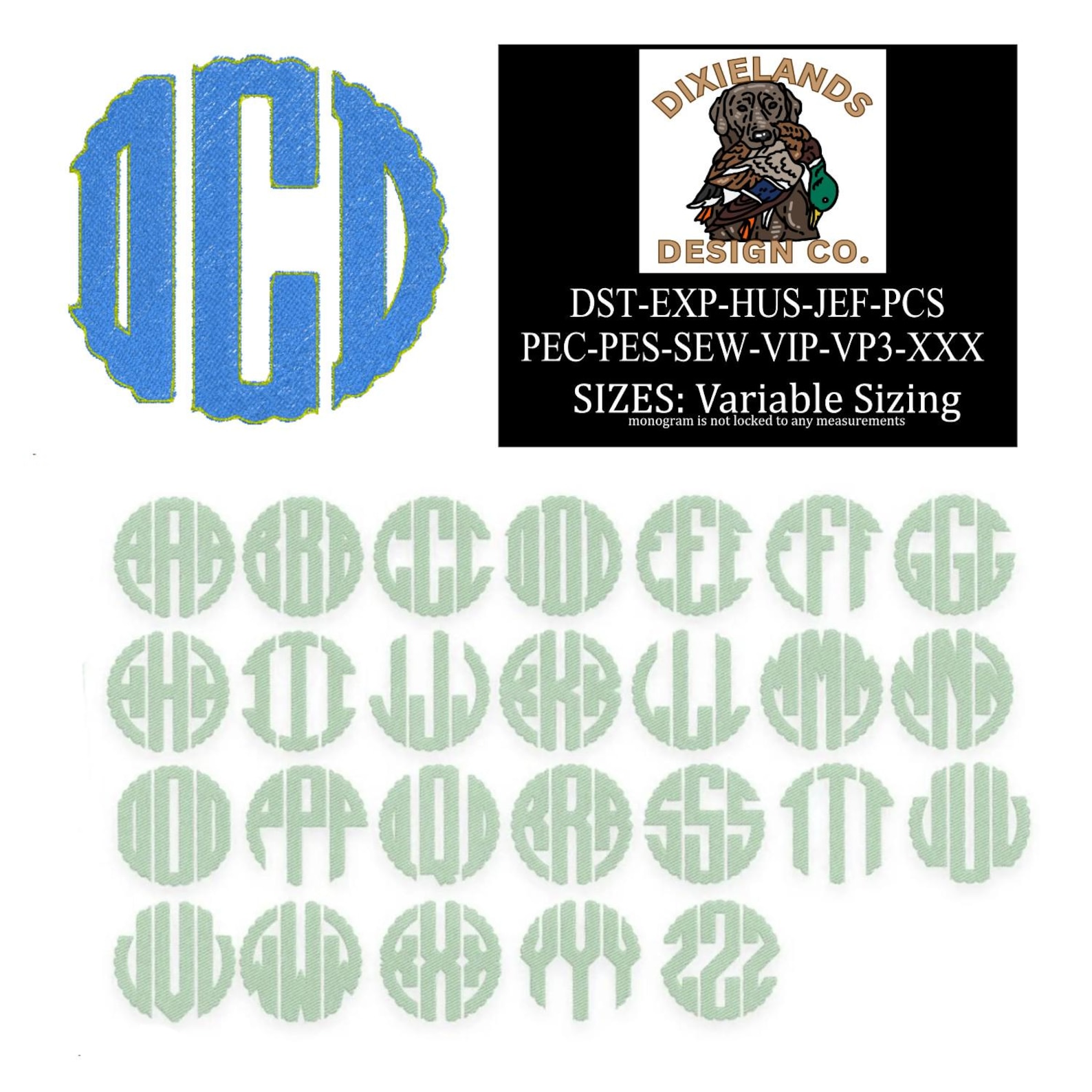 Scallop Monogram Embroidery Font, DST Font Format, PES Font, JEF Font ...