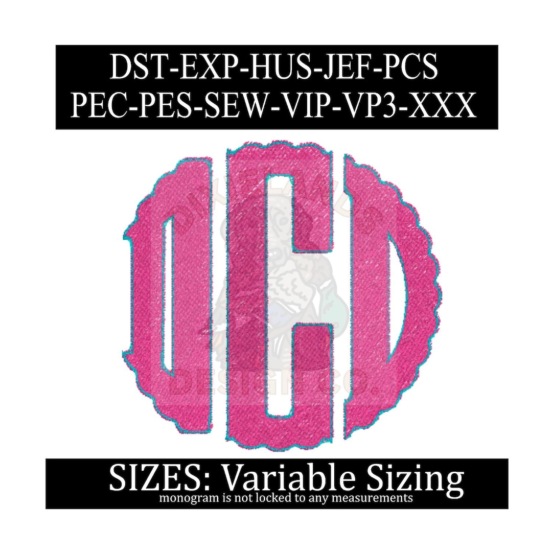 Scallop Monogram Embroidery Font: DST PES JEF Formats (digital Download ...