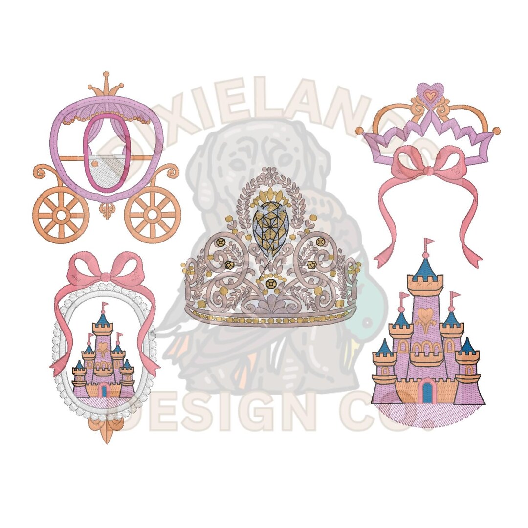 Embroidered Princess Collection: Castle, Tiara, Carriage (PES DST Files ...