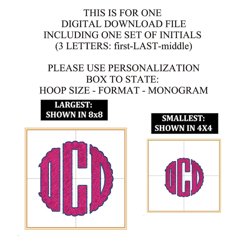 Custom Scallop Monogram Embroidery Font: DST, PES Formats (digital ...