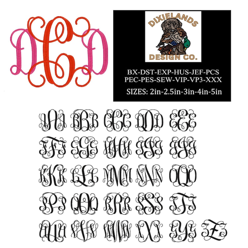 Custom Vine Monogram Embroidery Font: DST, PES Formats (digital ...