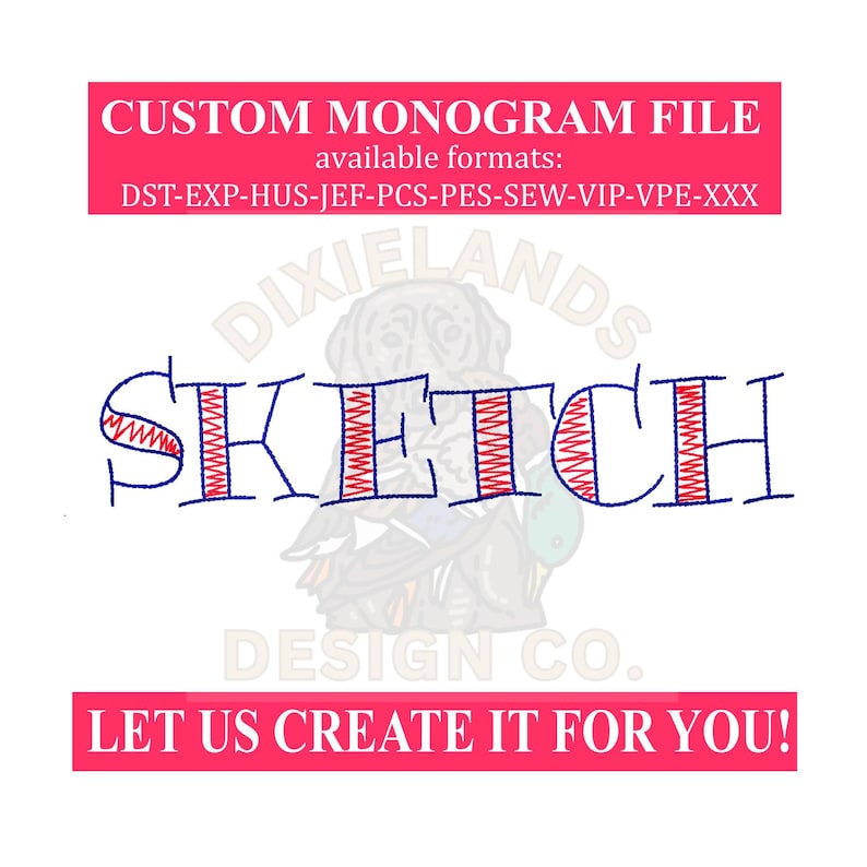 Custom Sketch Monogram Embroidery Font: DST, PES Formats (digital ...