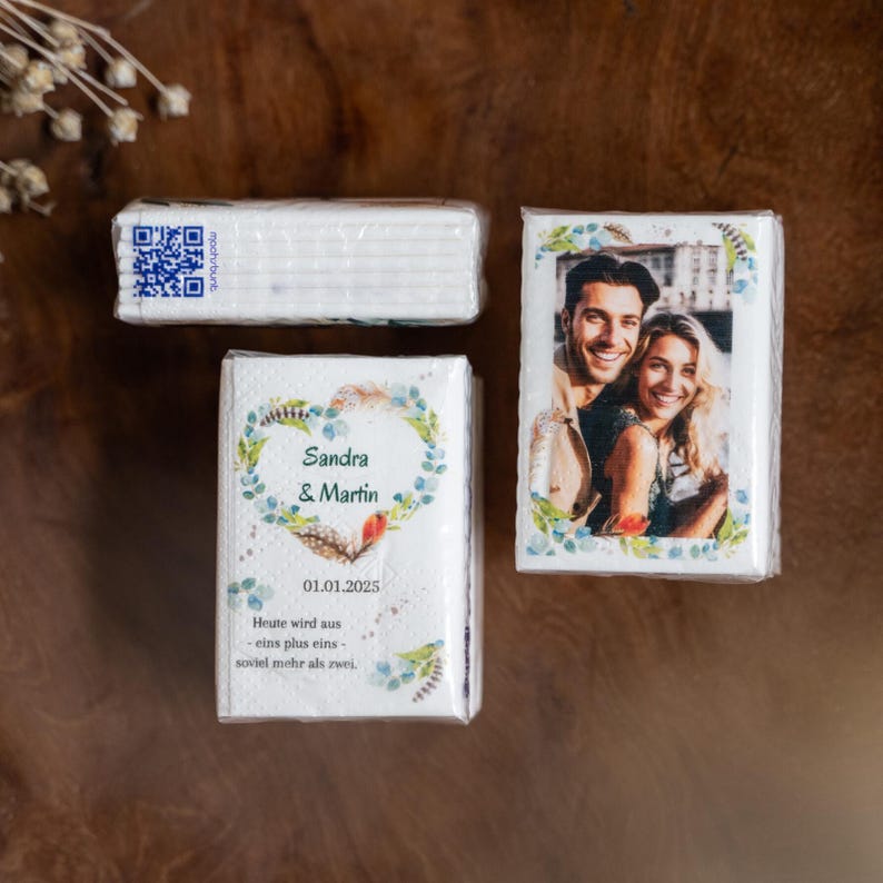 Printed Wedding Tissues – 80 or 150 Packs of 10 – Custom Photo & Text ...