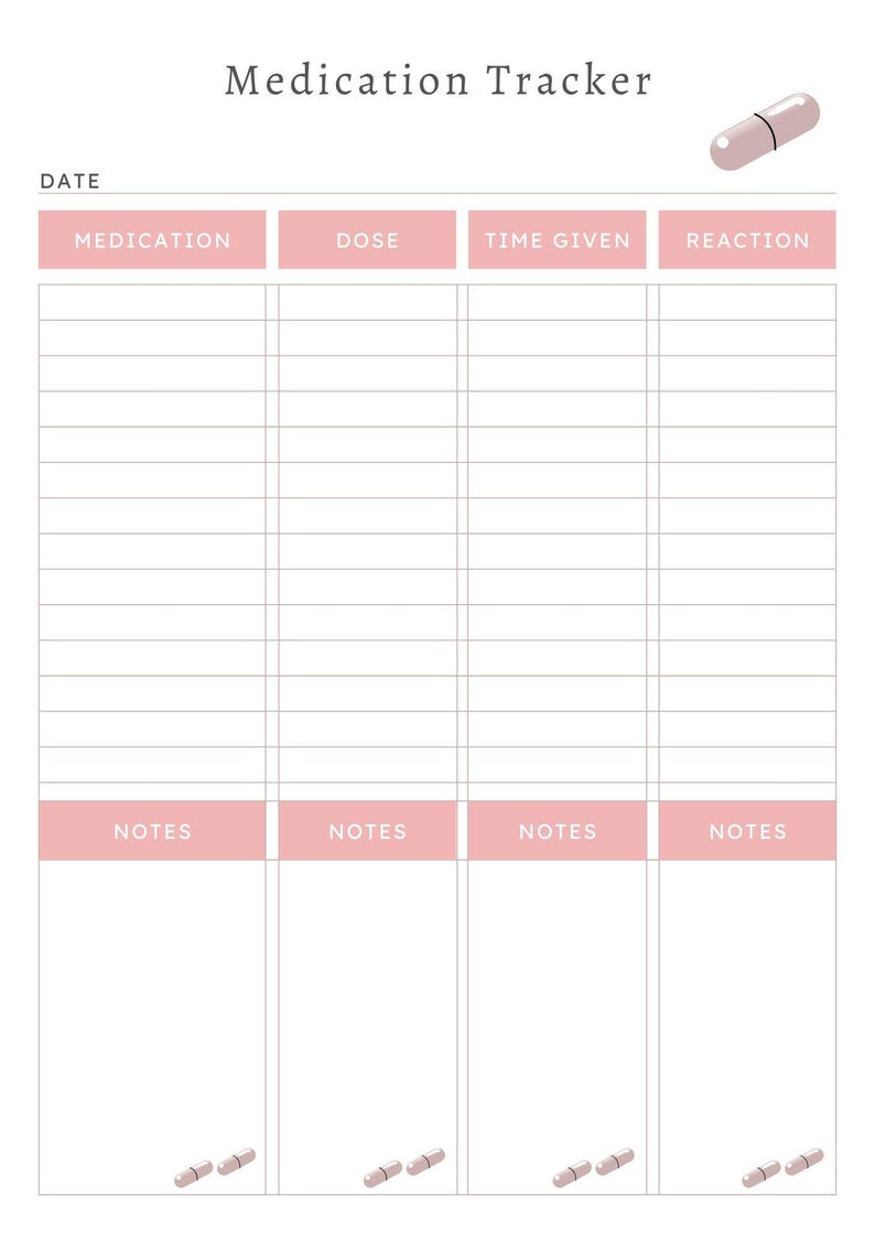 Medication Log Printable, Medication Tracker Template, Daily Medicine ...