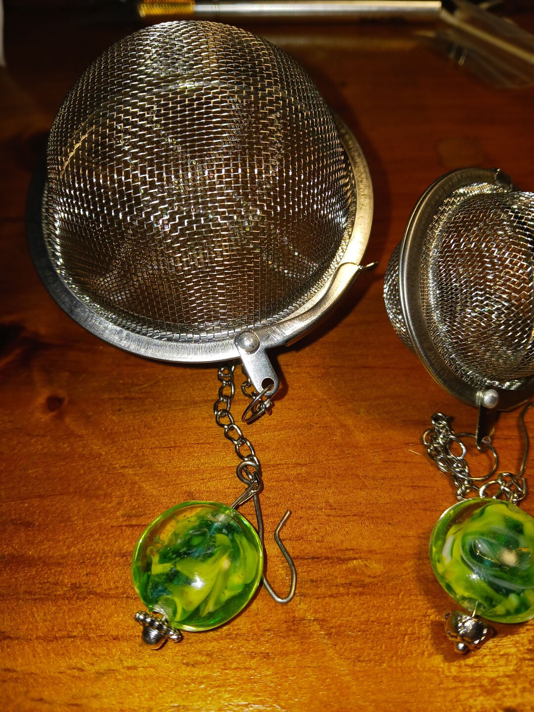 2" Mesh Stainless Tea Ball Infuser With Large Green Glass Bead - Etsy