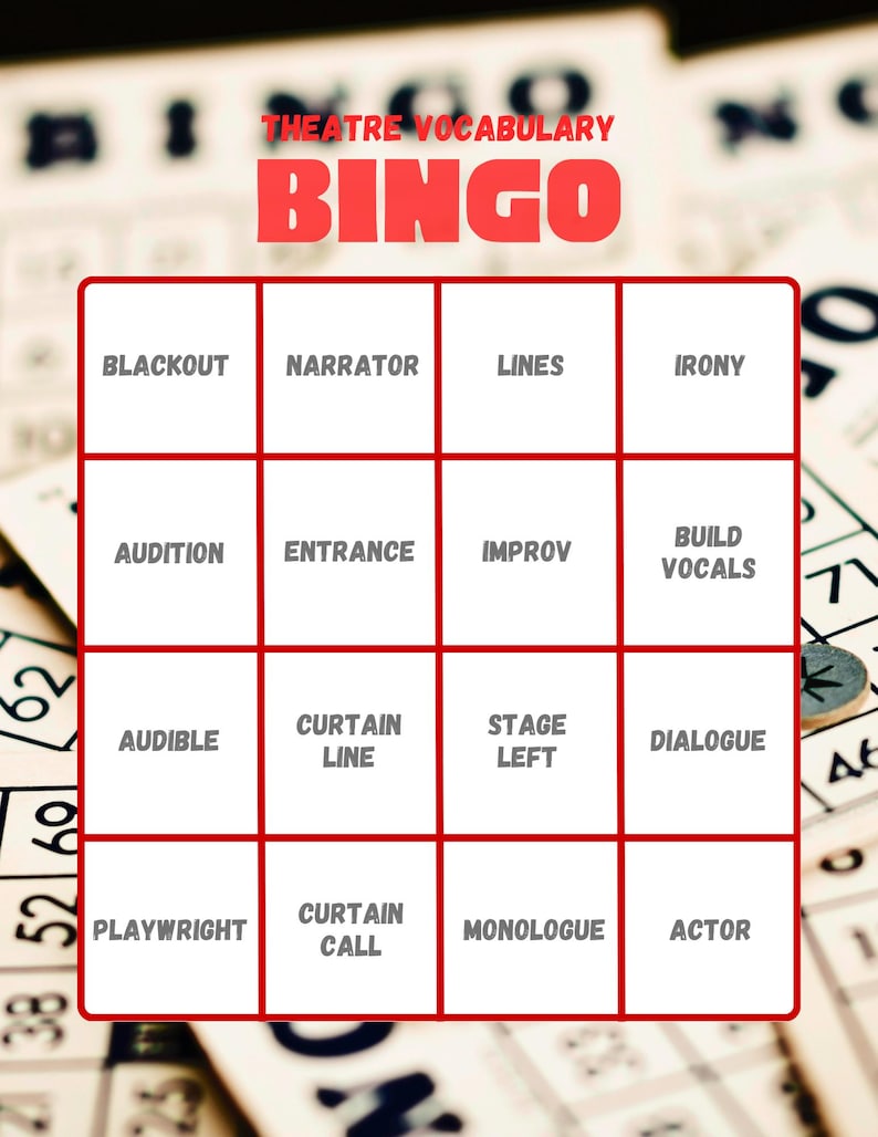 Theater Vocabulary Bingo Game Printable | Drama Class Activity ...